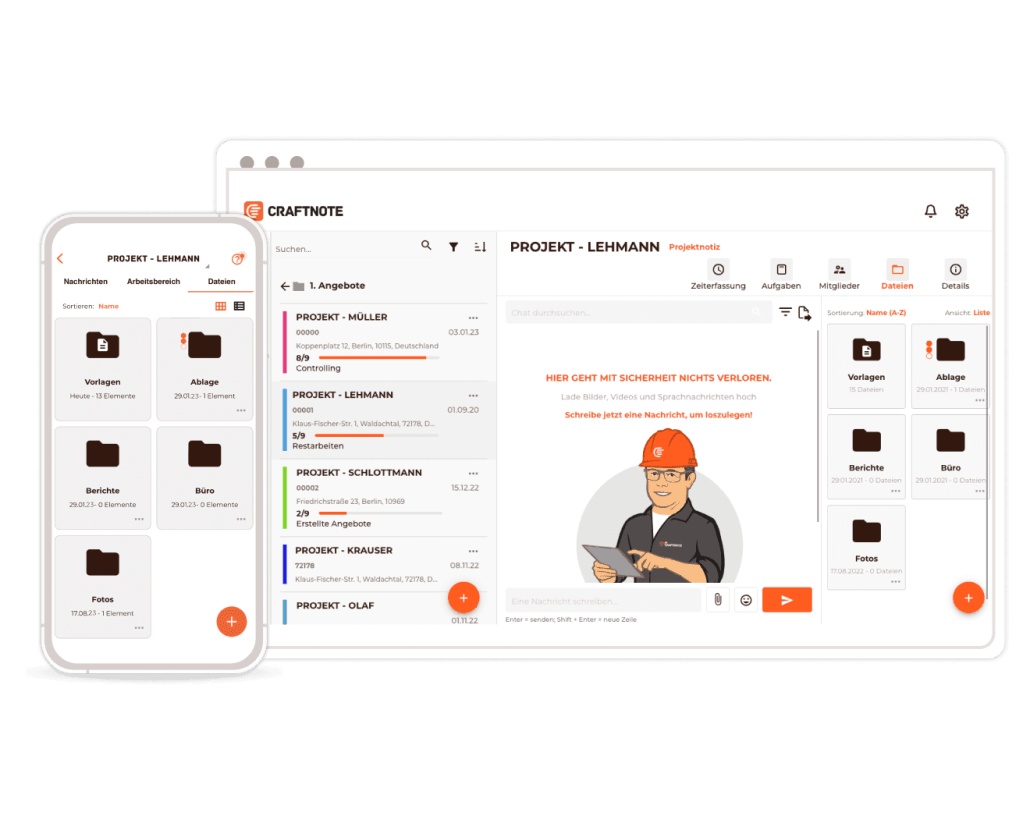 Alle Craftnote Funktionen für Büro und Baustelle vorgestellt